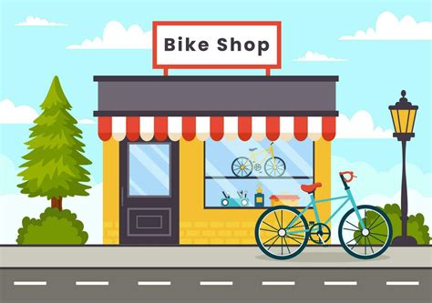 Bike Shop Vector Illustration With Shoppers People Choosing Cycles Accessories Or Gear