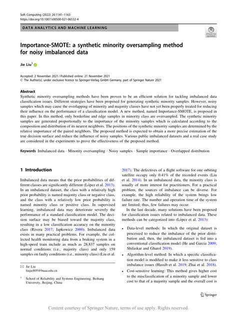 importance smote a synthetic minority oversampling method for noisy imbalanced data request pdf