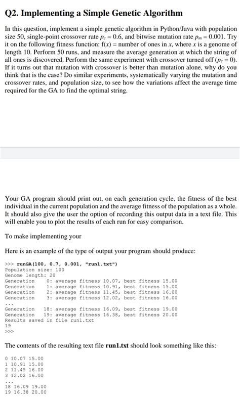 please implement simple genetic algorithm using java q2 course hero