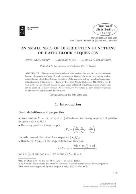 pdf on small sets of distribution functions of ratio block sequences