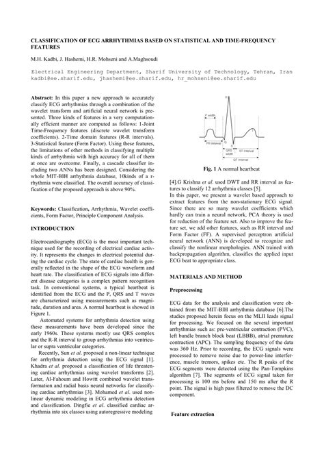 pdf classification of ecg arrhythmias based on statistical and time frequency features