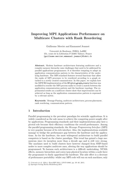 pdf improving mpi applications performance on multicore clusters with rank reordering