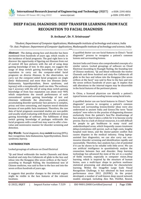 deep facial diagnosis deep transfer learning from face recognition to facial diagnosis by irjet