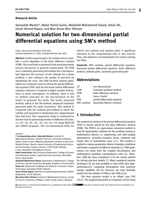 pdf numerical solution for two dimensional partial differential equations using sm s method