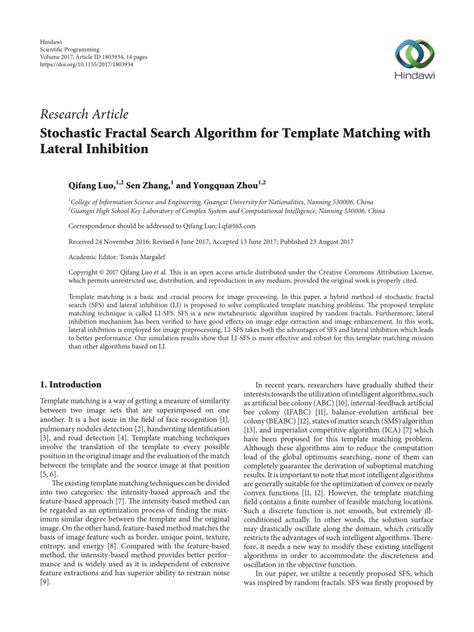pdf stochastic fractal search algorithm for template matching with lateral inhibition