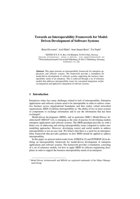 pdf towards an interoperability framework for model driven development of software systems