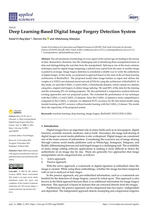 pdf deep learning based digital image forgery detection system