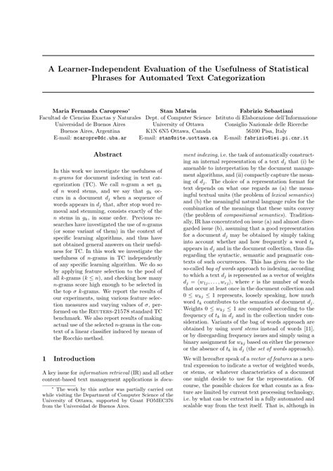 pdf a learner independent evaluation of the usefulness of statistical phrases for automated