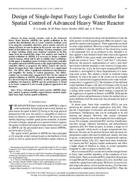 pdf design of single input fuzzy logic controller for spatial control of advanced heavy water