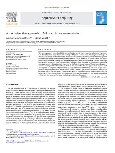 pdf a multiobjective approach to mr brain image segmentation anirban mukhopadhyay