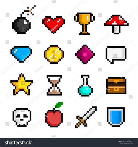 Pixel Game Icon Set Computer Web Stock Vector Royalty Free 1290574297