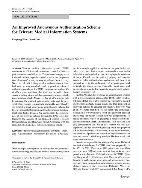 pdf an improved anonymous authentication scheme for telecare medical information systems