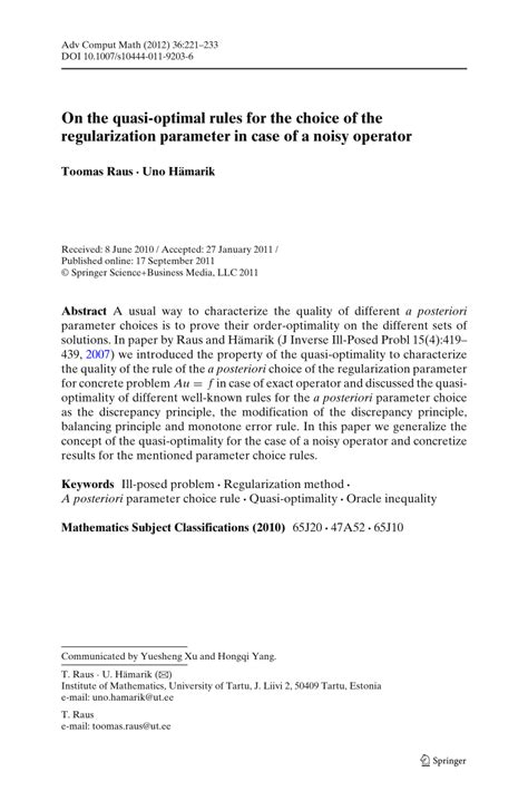 pdf on the quasi optimal rules for the choice of the regularization parameter in case of a