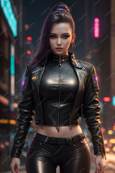 Ai Portrait Of A Beautiful Woman With Leather Dress Premium Ai Generated Image