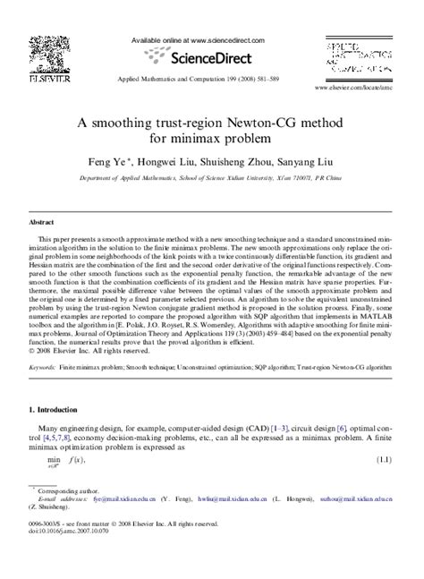 pdf a smoothing trust region newton cg method for minimax problem shuisheng zhou