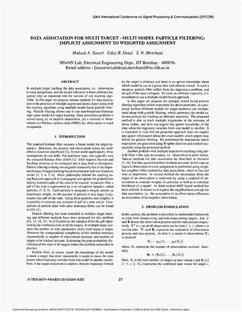 pdf data association for multi target multi model particle filtering implicit assignment to