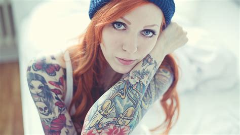 Wallpaper Face Women Redhead Model Blue Eyes Tattoo Fashion Evilla D Ark Person Skin