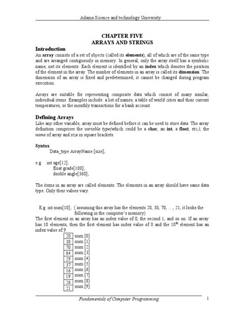 c chapter 5 arrays and string pdf string computer science integer computer science