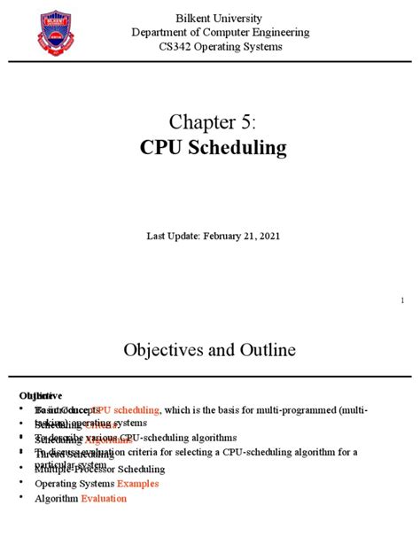 cpu scheduling bilkent university department of computer engineering cs342 operating systems