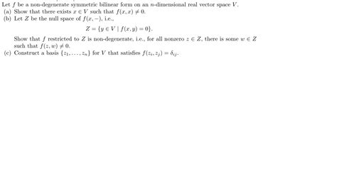 solved let f be a non degenerate symmetric bilinear form on