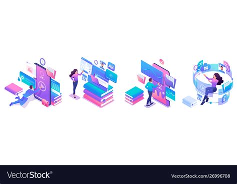 Isometric Set Bright Concepts On Topic Royalty Free Vector