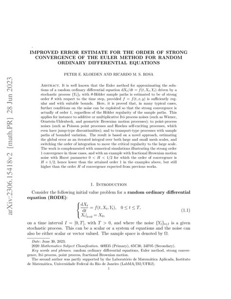 improved error estimate for the order of strong convergence of the euler method for random
