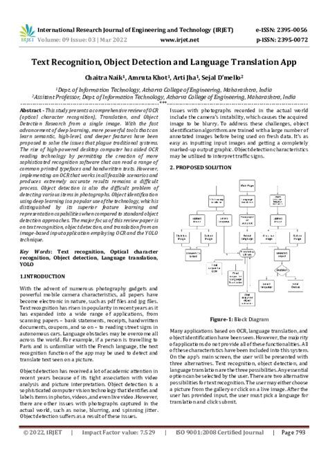 pdf text recognition object detection and language translation app irjet journal