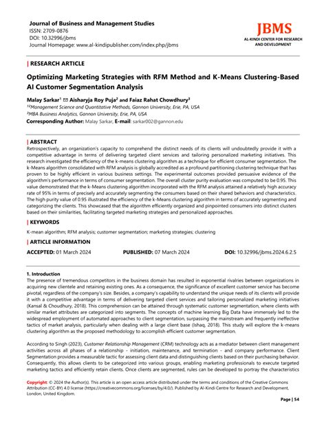 pdf optimizing marketing strategies with rfm method and k means clustering based ai customer
