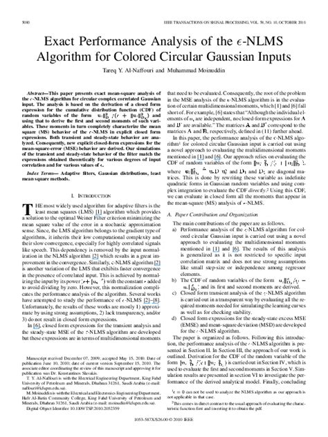 pdf exact performance analysis of the epsilon nlms algorithm for colored circular gaussian