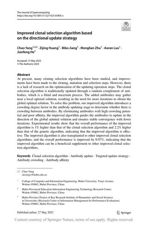 pdf improved clonal selection algorithm based on the directional update strategy