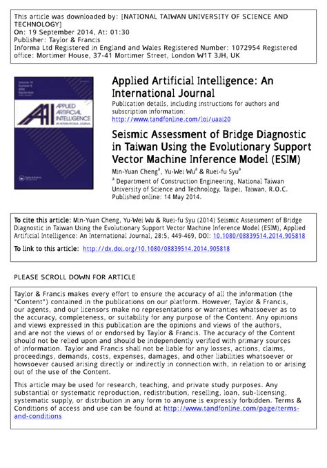 pdf seismic assessment of bridge diagnostic in taiwan using the evolutionary support vector