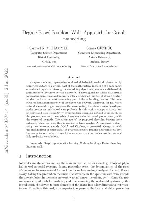 pdf degree based random walk approach for graph embedding