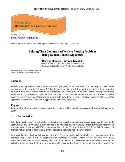 pdf solving time constrained vehicle routing problem using hybrid genetic algorithm
