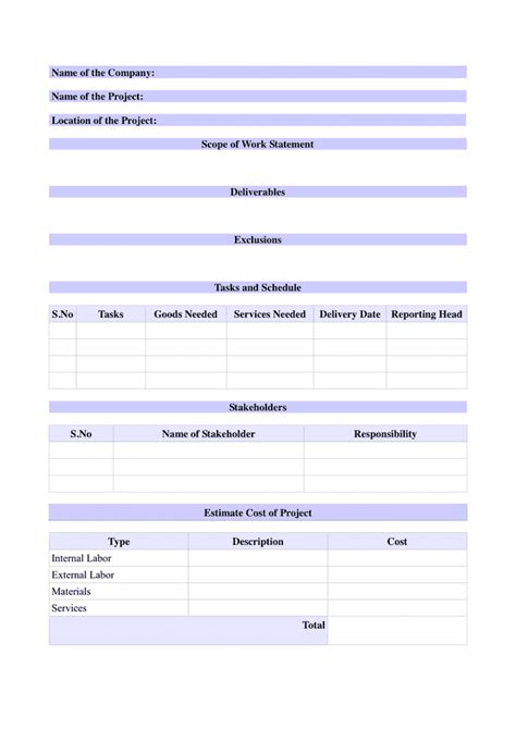 Template For Scope Of Work In Word And Pdf Formats