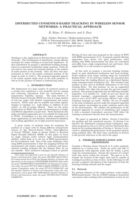pdf distributed consensus based tracking in wireless sensor networks