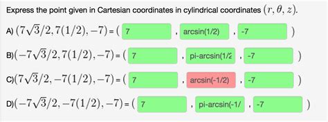 solved express the point given in cartesian coordinates in