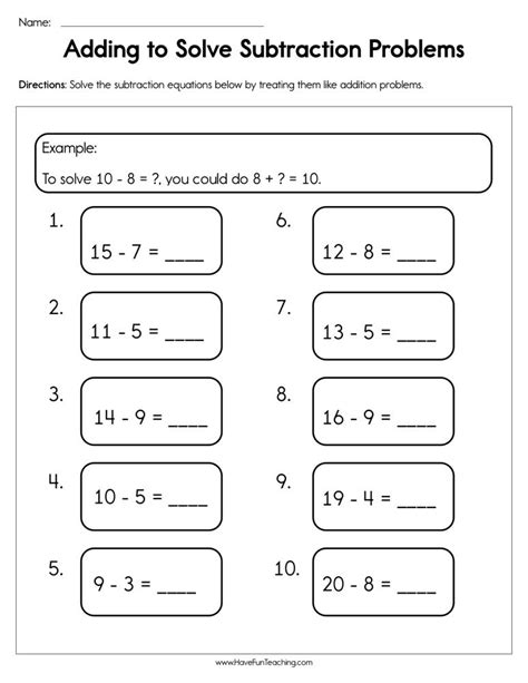 adding to solve subtraction problems worksheet have fun teaching