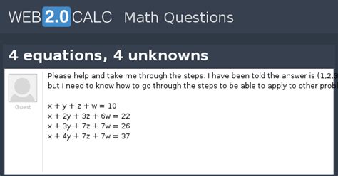 view question 4 equations 4 unknowns