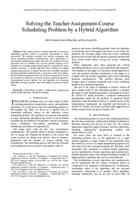 pdf solving the teacher assignment course scheduling problem by a hybrid algorithm aldy