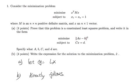 solved 1 consider the minimization problem minimizex mx