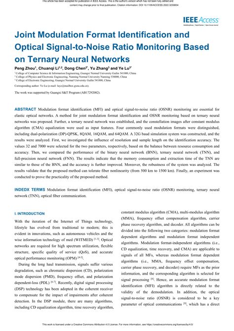 pdf joint modulation format identification and optical signal to noise ratio monitoring based
