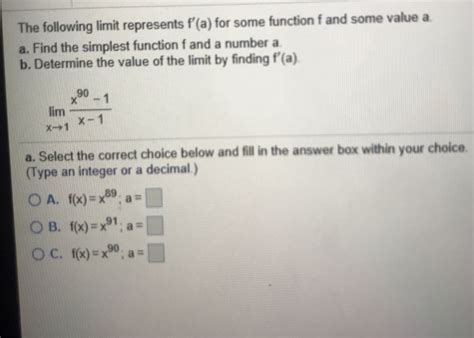 solved the following limit represents f a for some