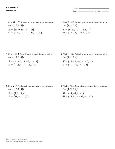 interval notation worksheet with answers