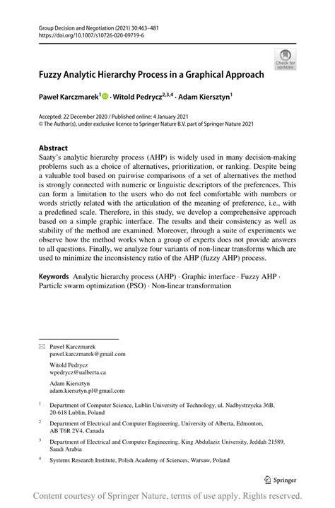 fuzzy analytic hierarchy process in a graphical approach request pdf