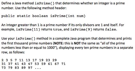 solved define a java method isprime that determines