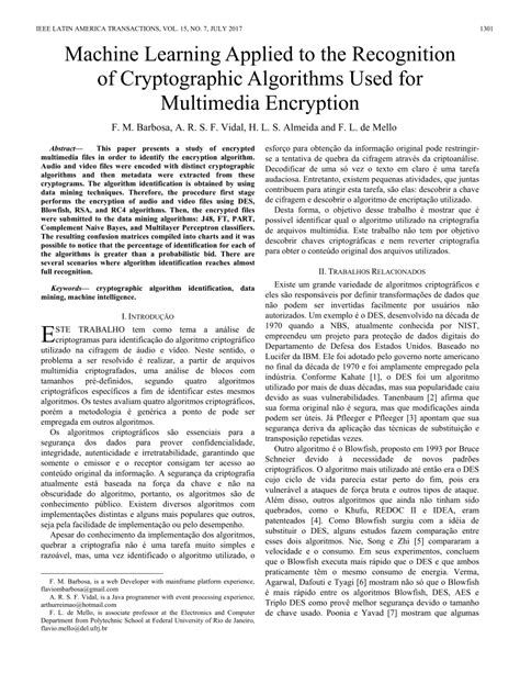 pdf machine learning applied to the recognition of cryptographic algorithms used for