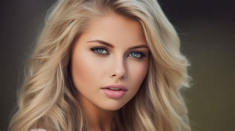 A Woman With Blonde Hair And Blue Eyes Looks Into The Camera Premium Ai Generated Image