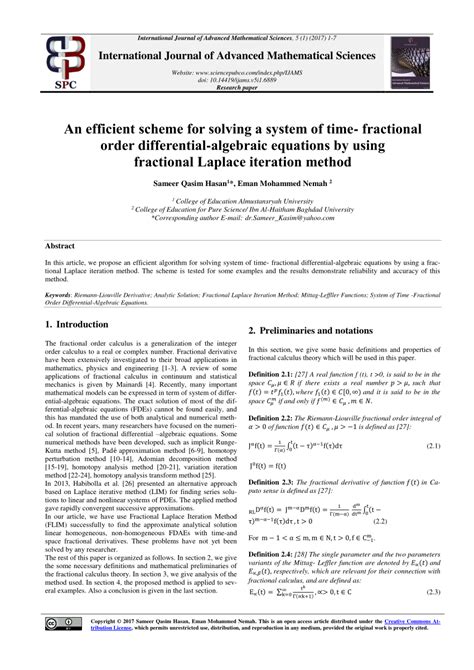 pdf an efficient scheme for solving a system of time fractional order differential algebraic