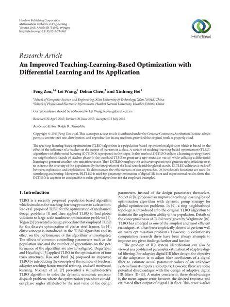 pdf an improved teaching learning based optimization with differential learning and its