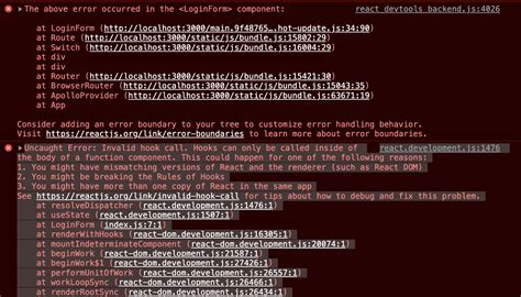 javascript react warning invalid hook call stack overflow